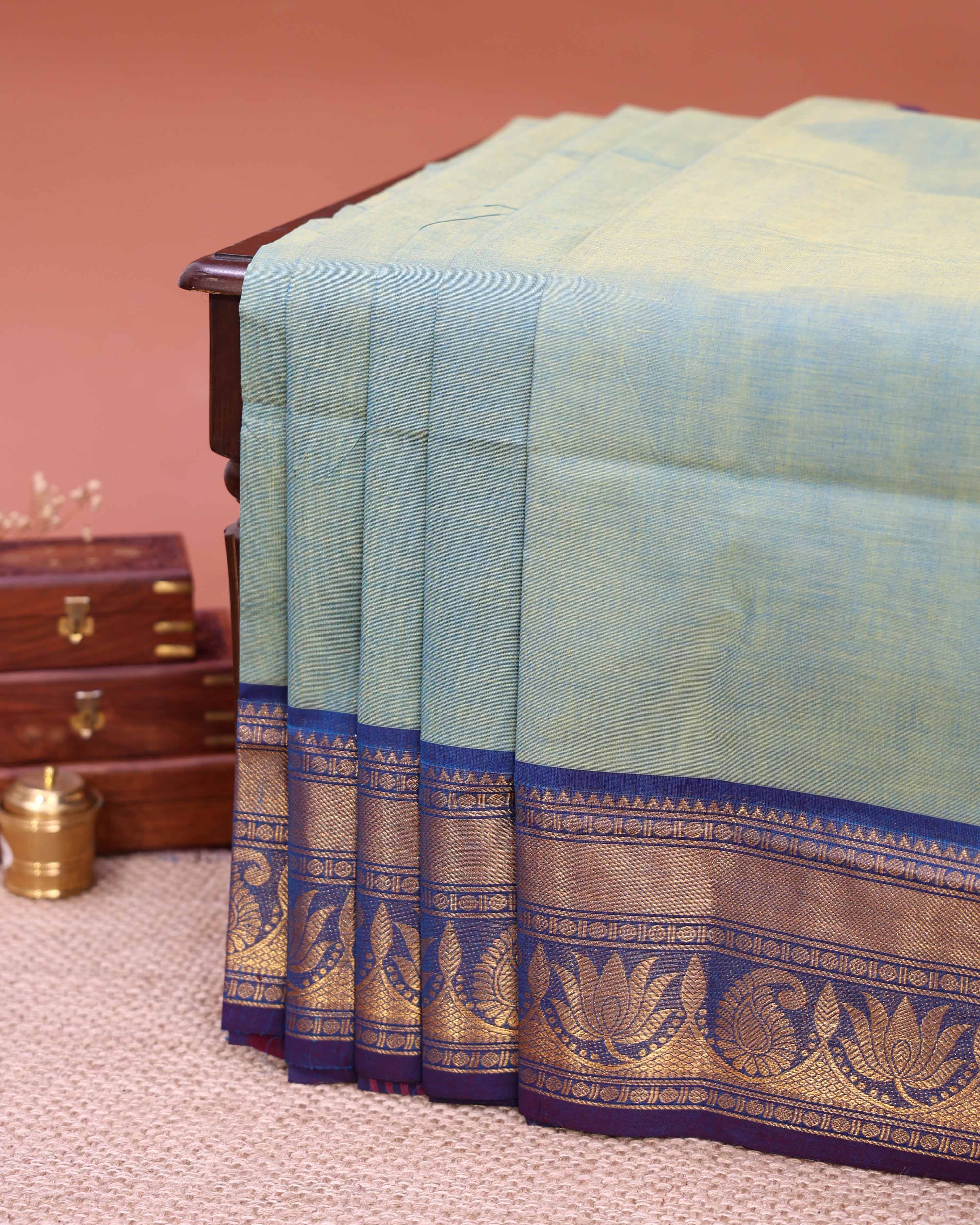 Handloom Venkatagiri Cotton Saree with Zari Woven Floral Border