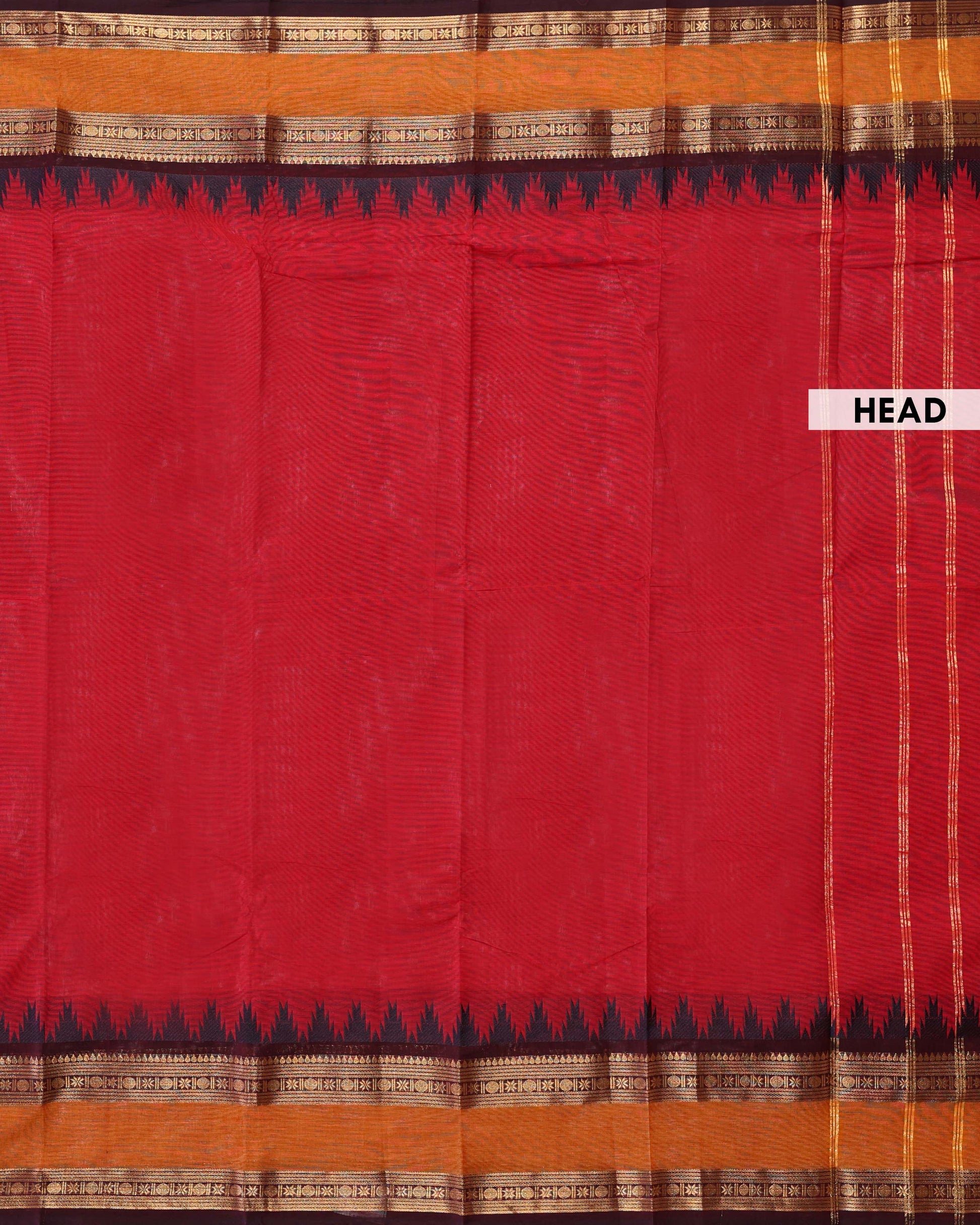 Traditional Chettinad Cotton Saree with Temple Motif Border