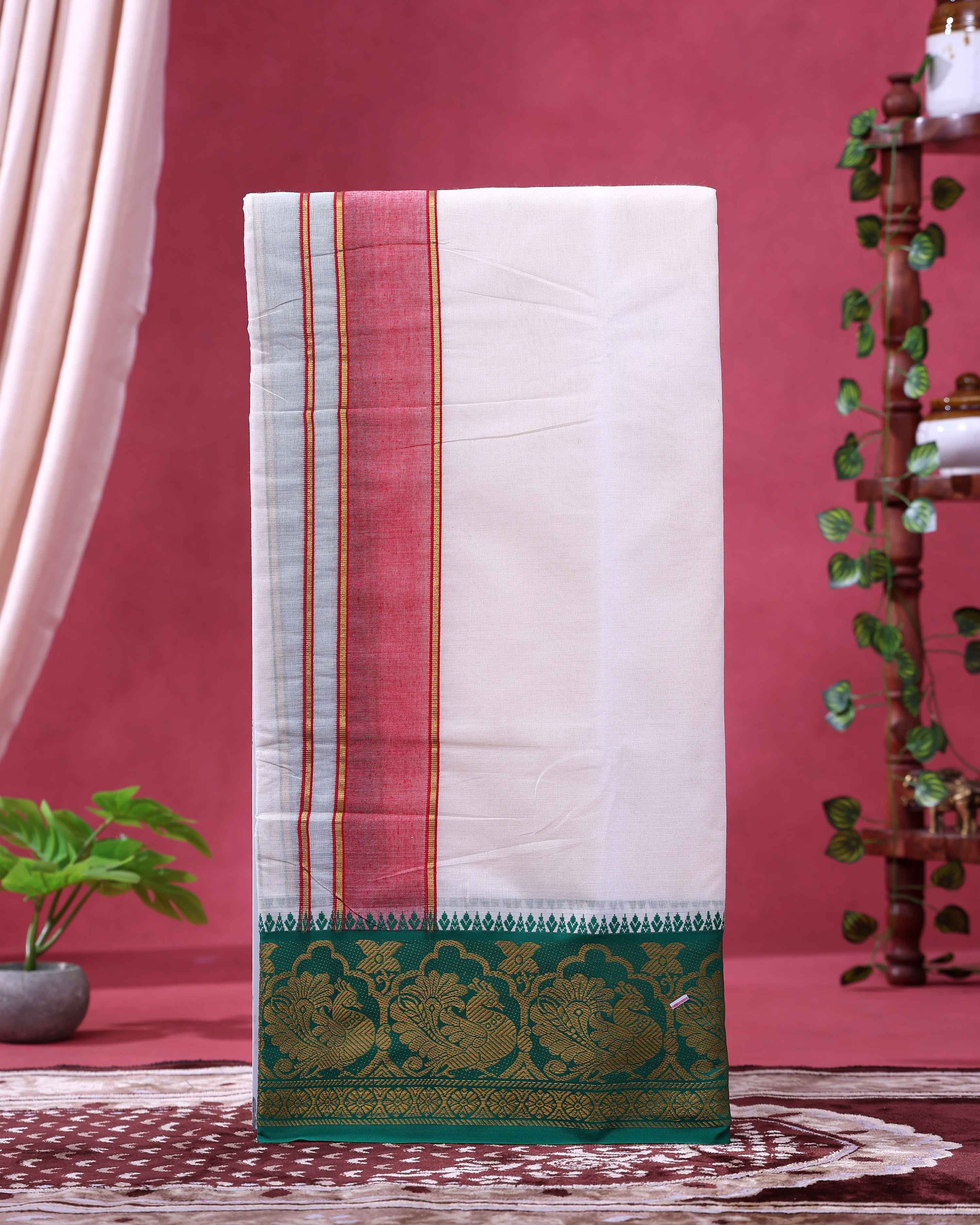 Traditional Men’s Handloom Cotton Dhoti 10×6 Meters with Multi Border