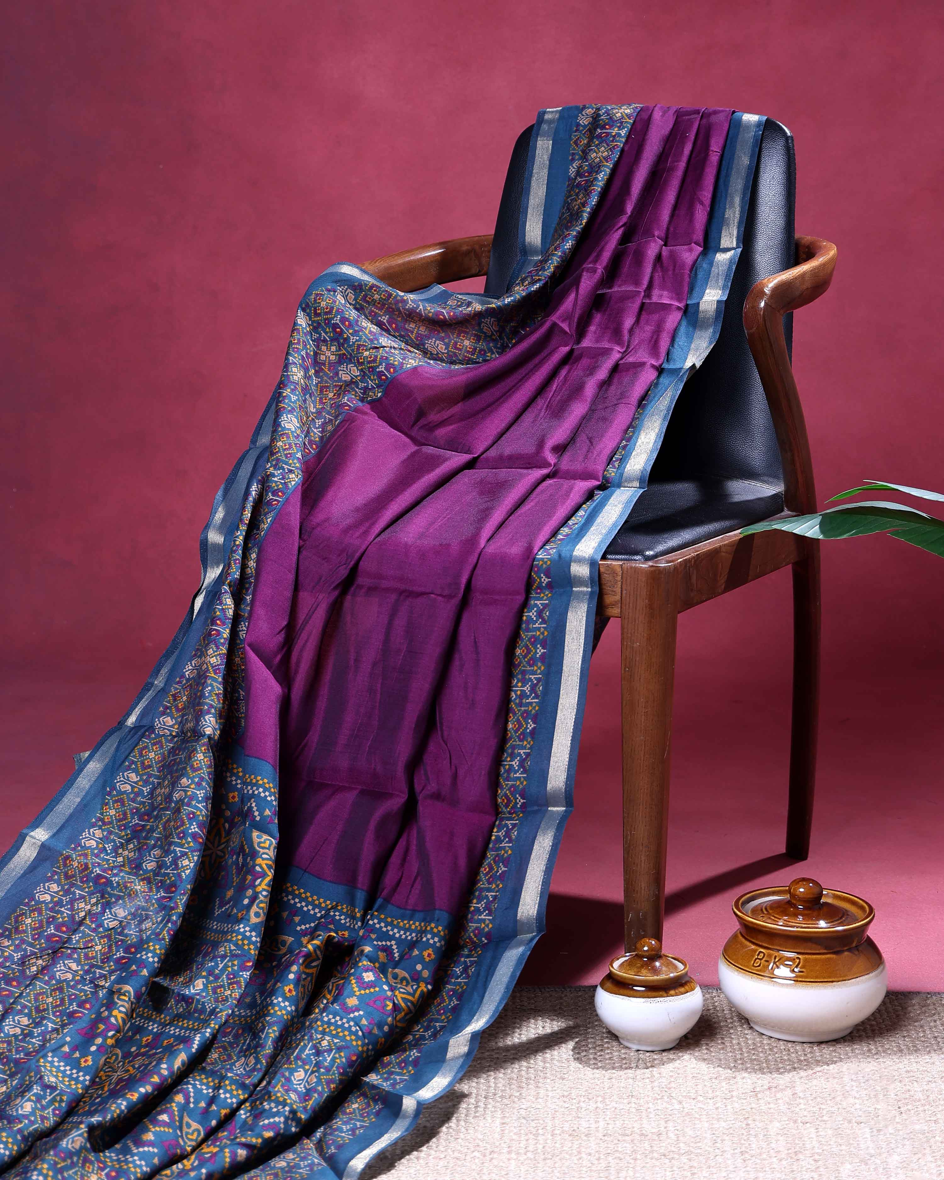 Elegant Semi Chanderi Saree with a Plain Body and Floral Inspired Bord