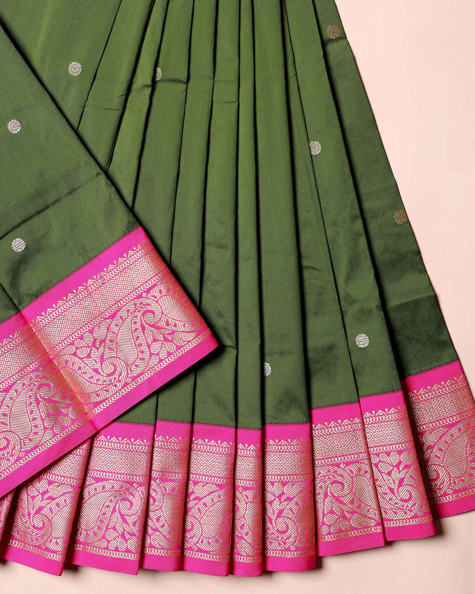 Traditional Kids Pattu Pavadai Material with Zari Butta Work - Green