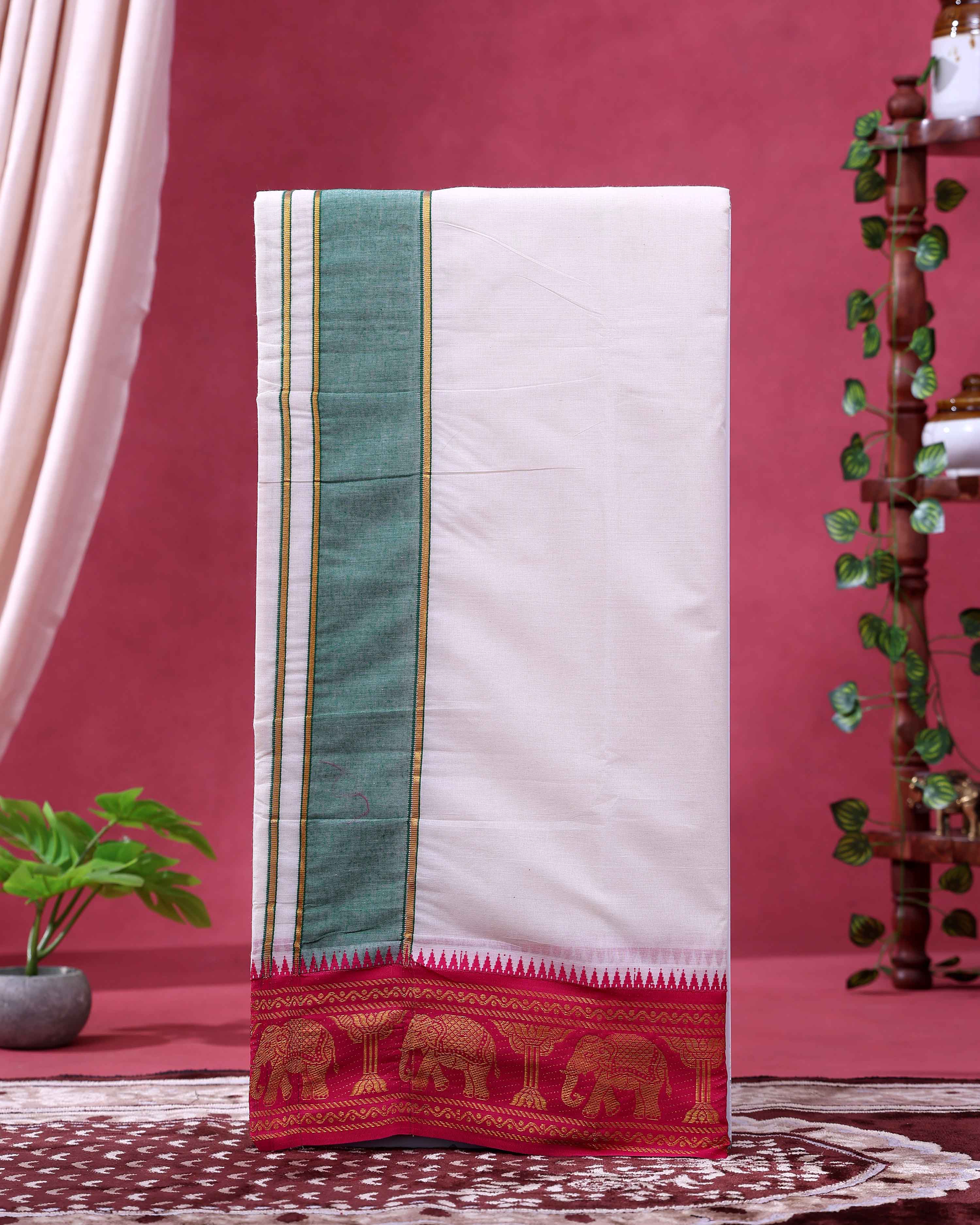 Off White Men’s Handloom Cotton Dhoti 9×5 Meters with Multi Border