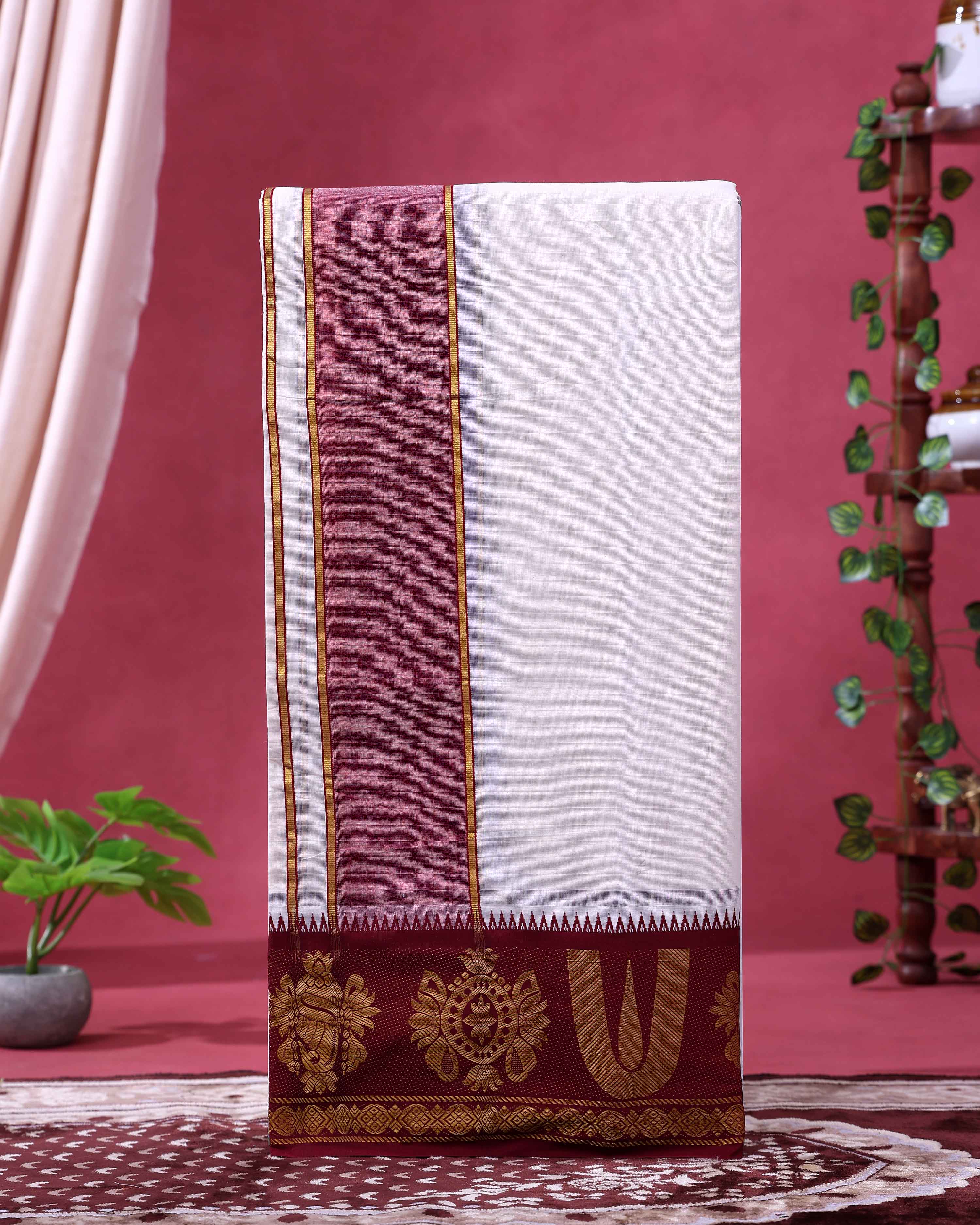 Men’s Handloom Cotton Dhoti 10×6 Meters with Multi Border - Off White