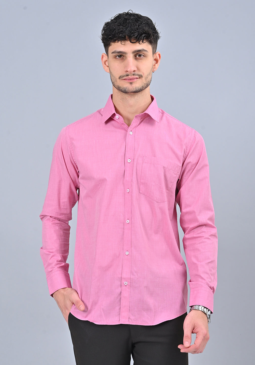 Buy Pink Colour Solid Formal Full Sleeve Shirt Online - Jeyachandran