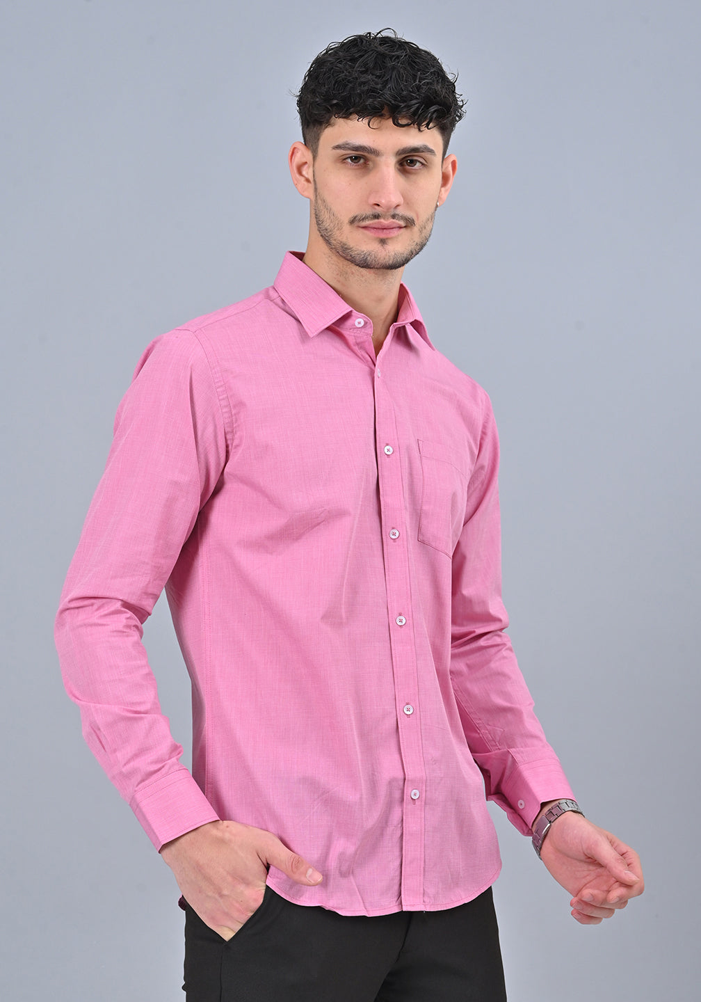 Pink Colour Solid Formal Full Sleeve Shirt