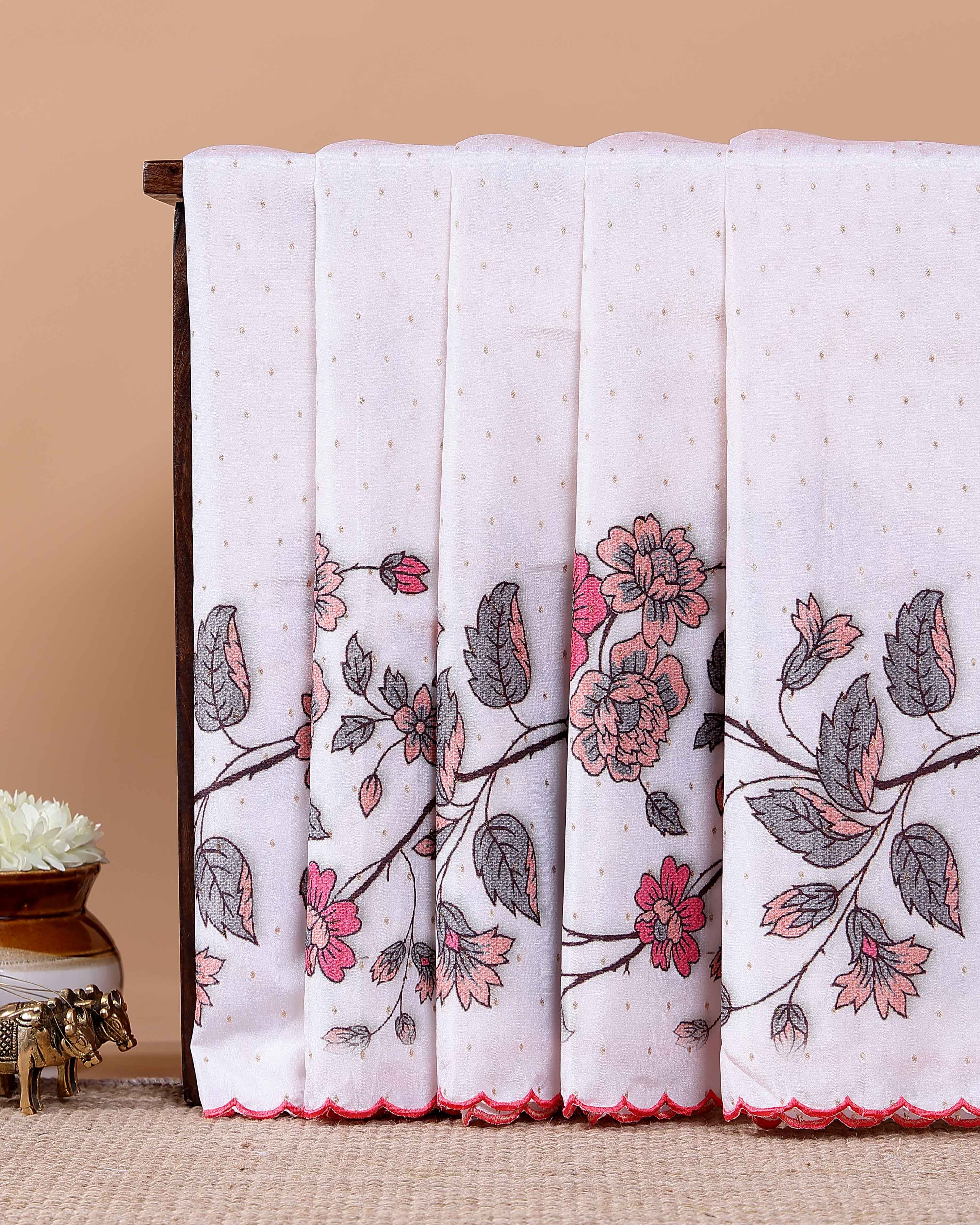 Elegant Semi Tussar Silk Saree with Woven Floral Design - White