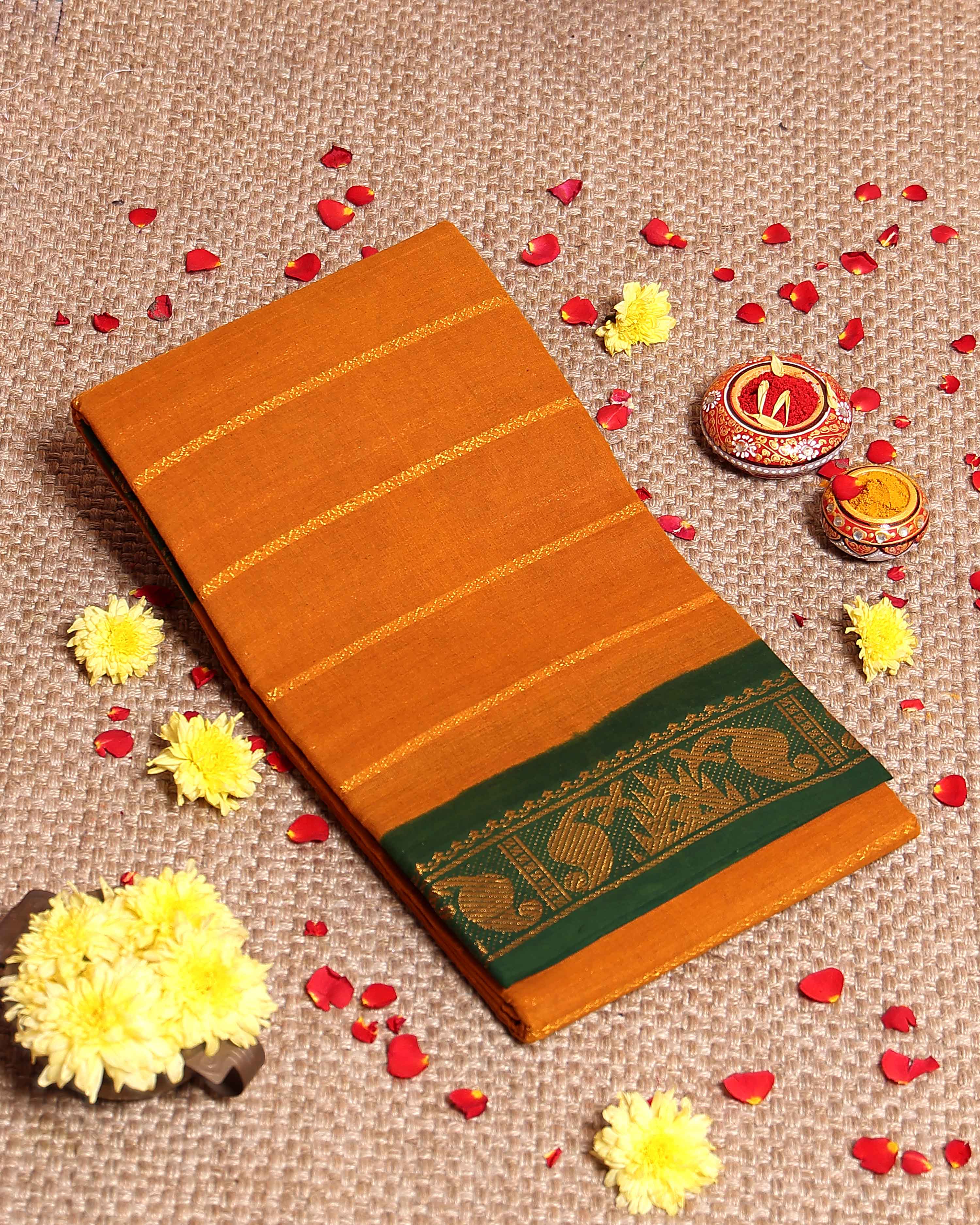 Elegant Sungudi Cotton Saree with Striped Body and Rich Zari Border
