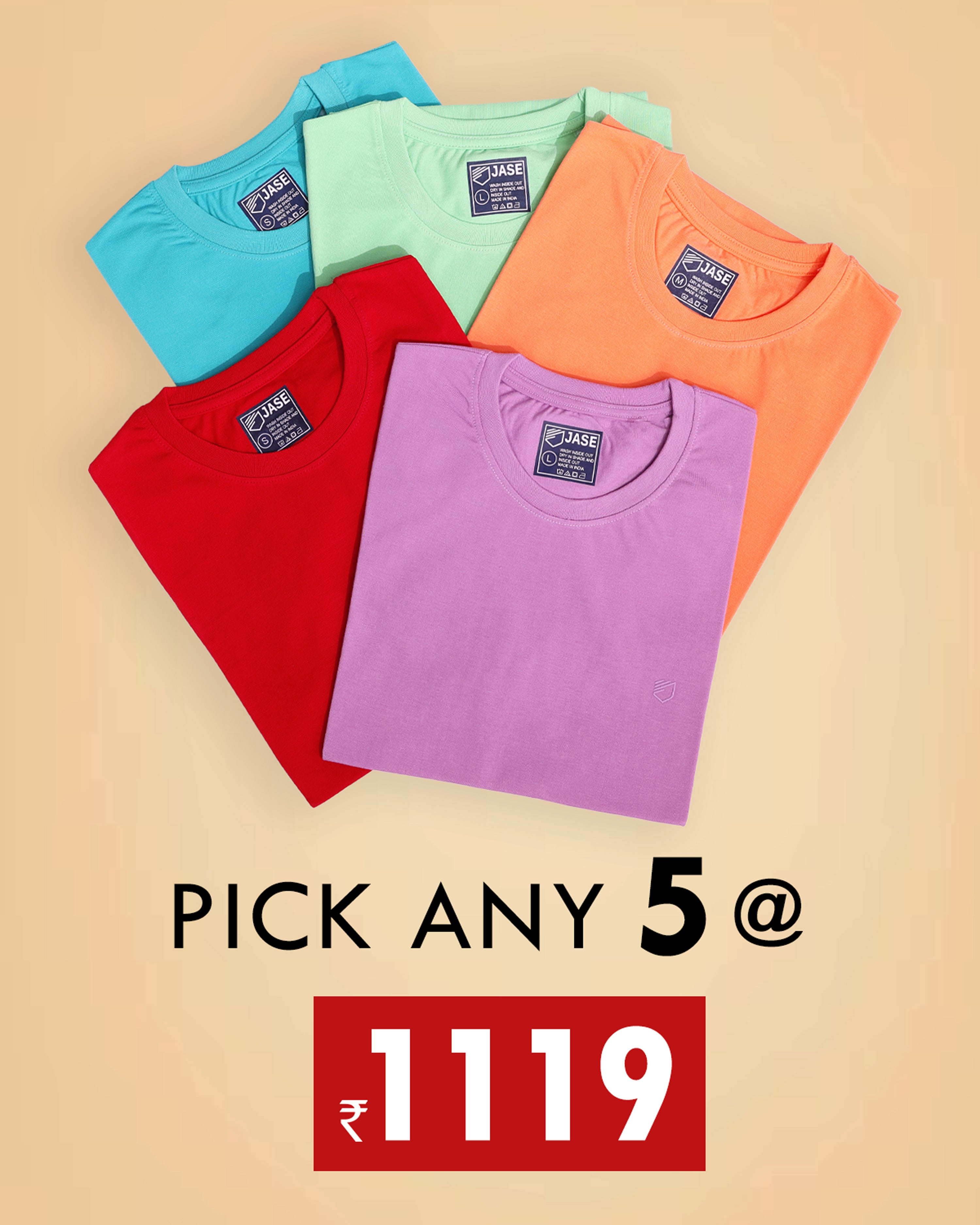 Pack Of Any 5 - Plain Cotton Tshirts Combo