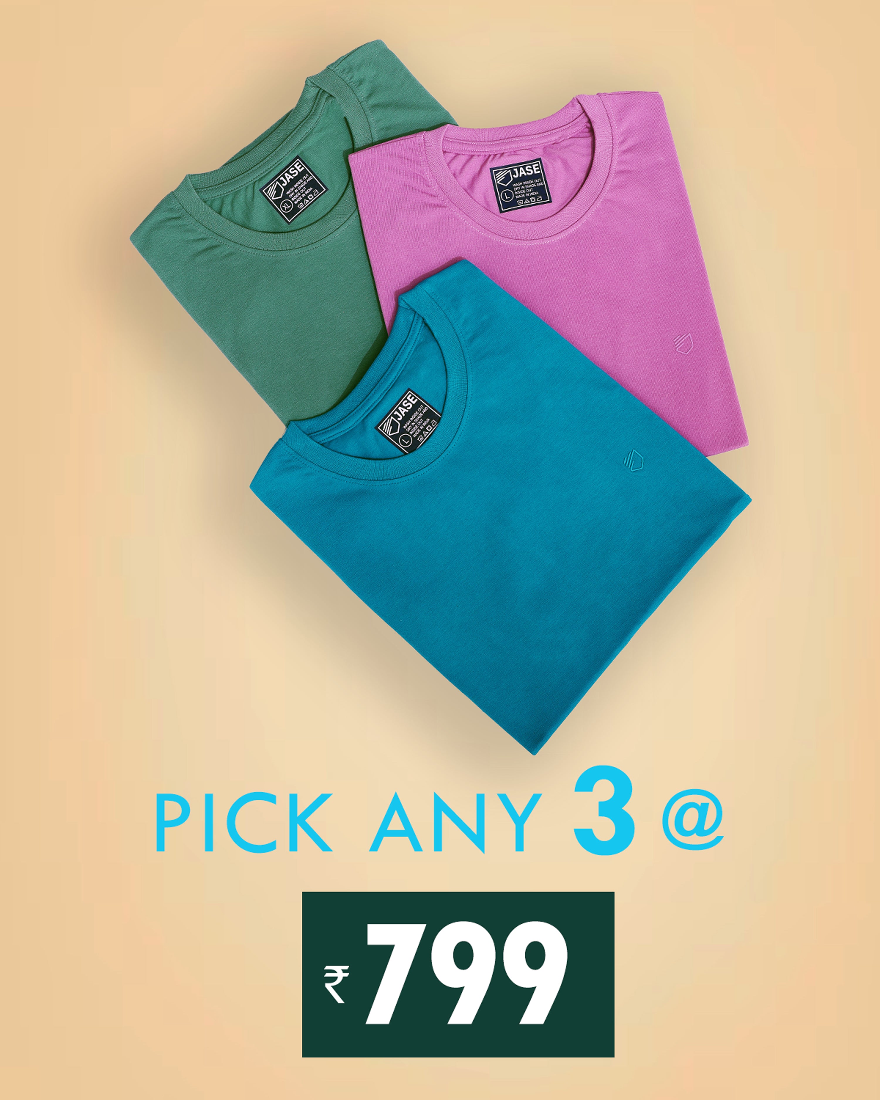 Pack Of Any 3 - Plain Cotton Tshirts Combo