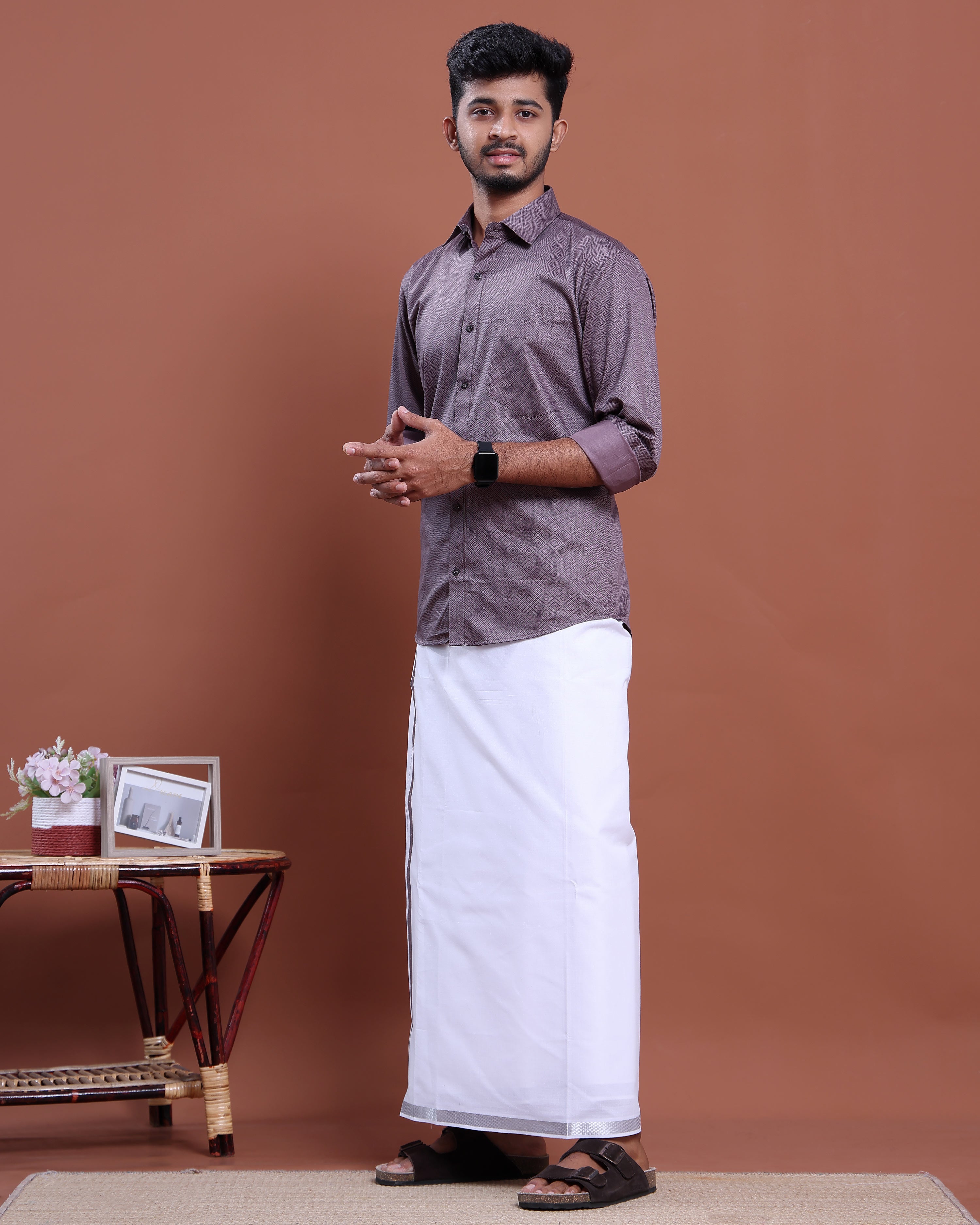 Buy Mustard Silk Cotton Dhoti & Shirt Set Online - Jeyachandran